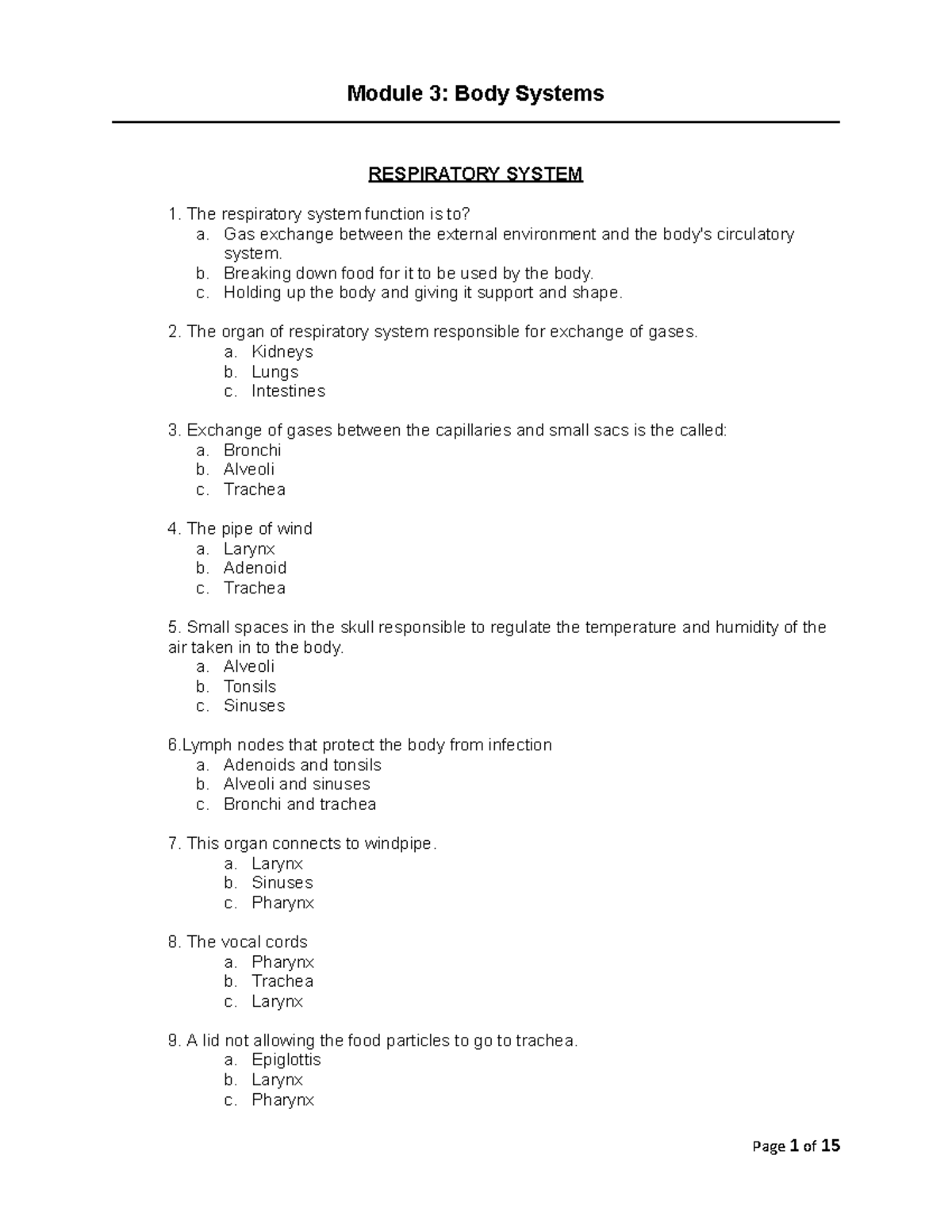 Module 3 - Body Systems Study Guide with Practice Questions - Studocu