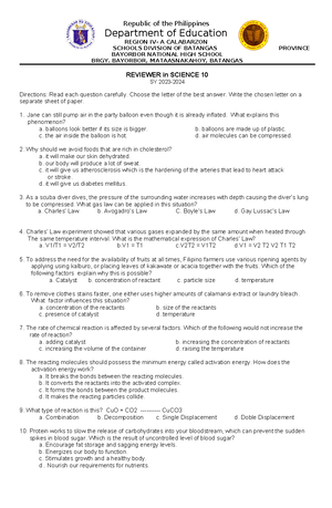 Grade 9 PRE-TEST 4TH Quarter WITH Answer KEY - Republic of the ...