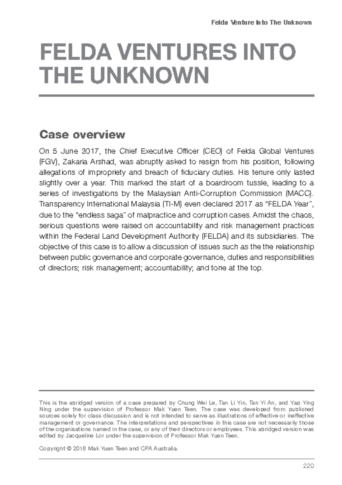 220-235 - Case Study: FELDA's Governance Challenges and Scandals - Studocu