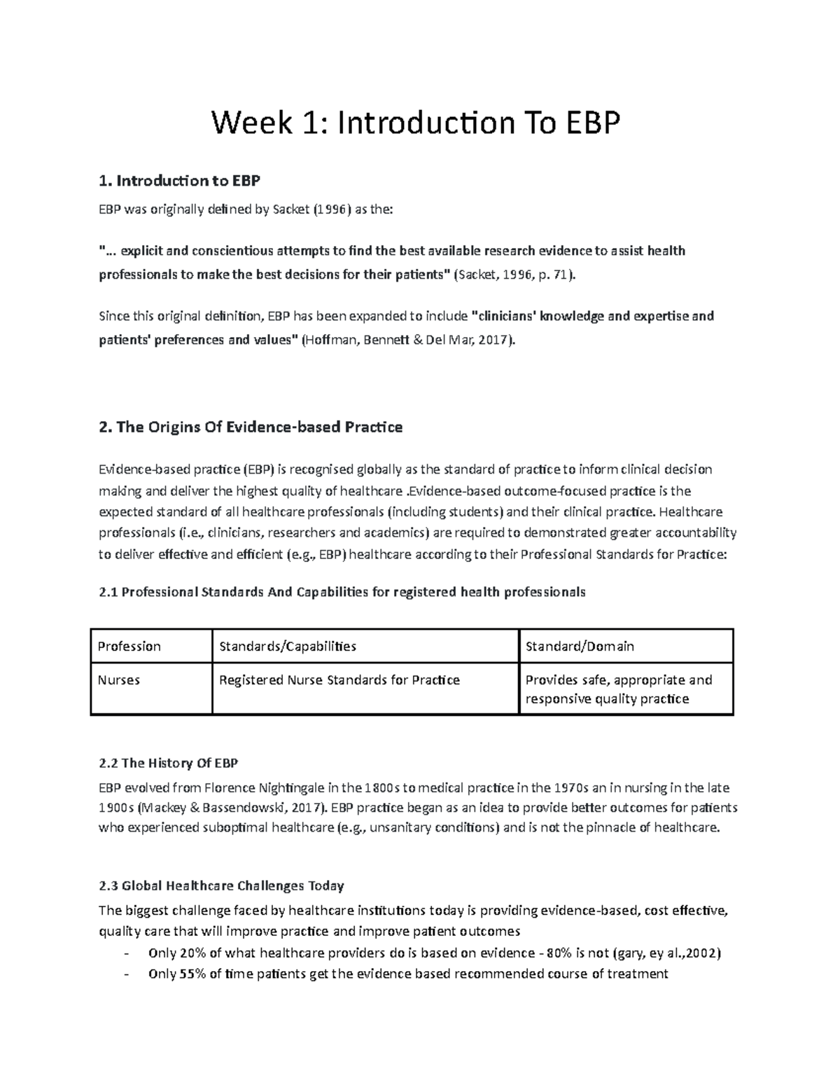 WEEK 1 - Intro to Evidence-Based Practice (EBP) in Healthcare - Studocu