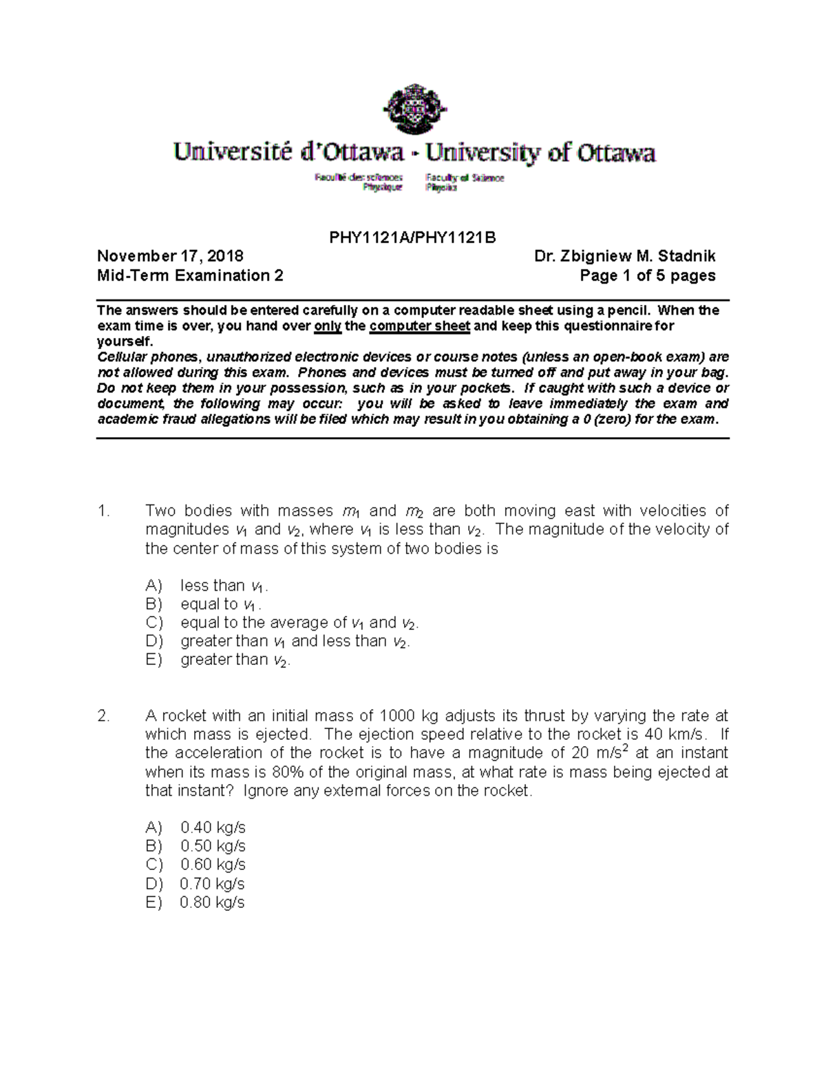 PHY1121A/PHY1121B - 2018 Midterm Exam 2 Questions and Answers - Studocu