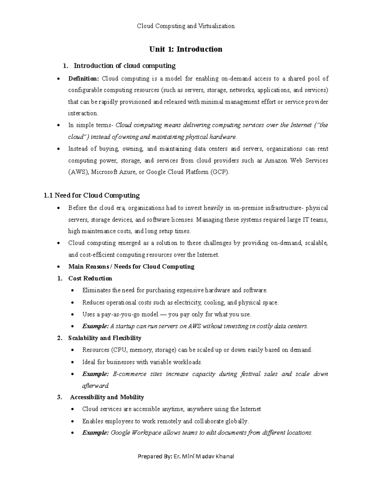 Cloud Computing and Virtualization: Unit 1 Overview and Key Concepts - Studocu