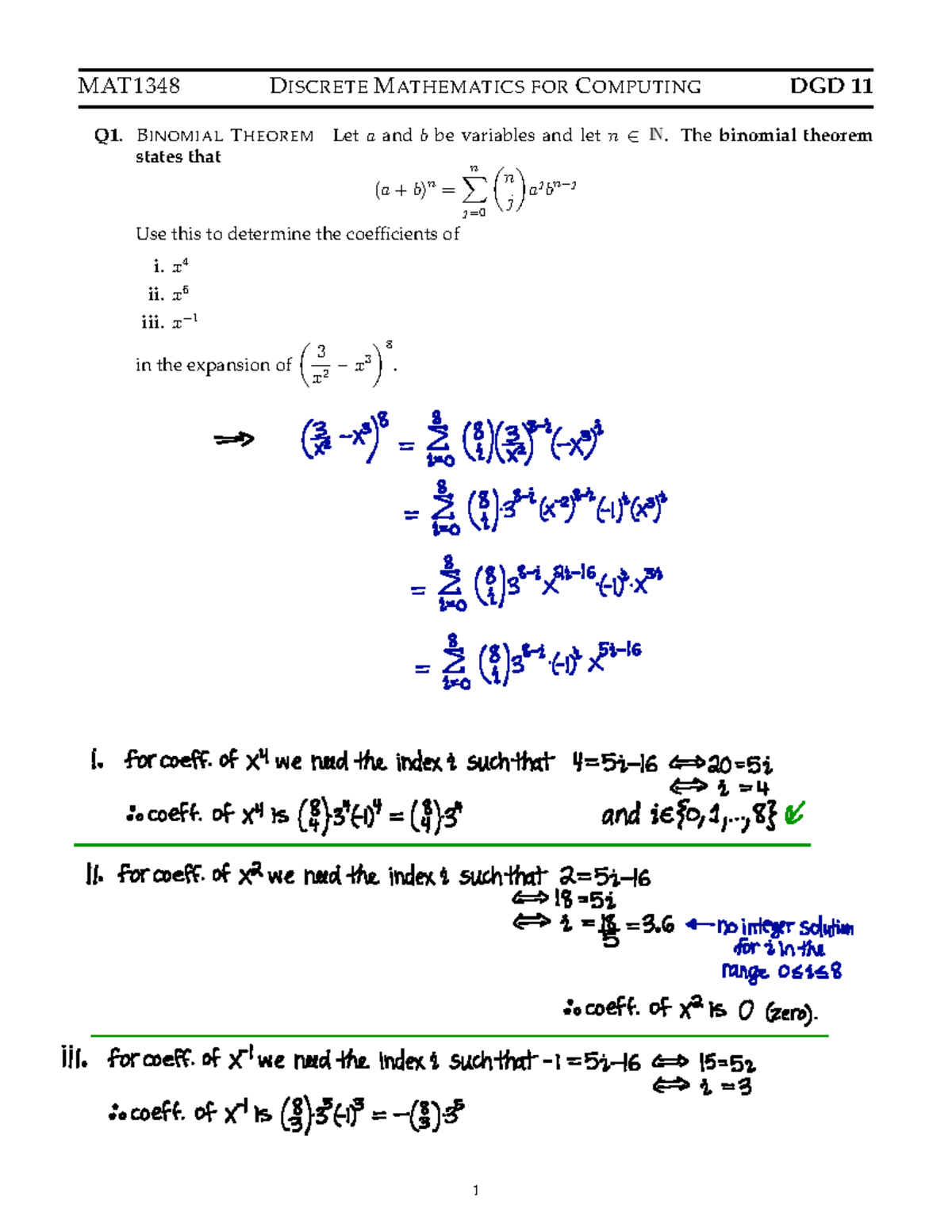MAT1348 Discrete Mathematics for Computing - Q1 Solutions - Studocu