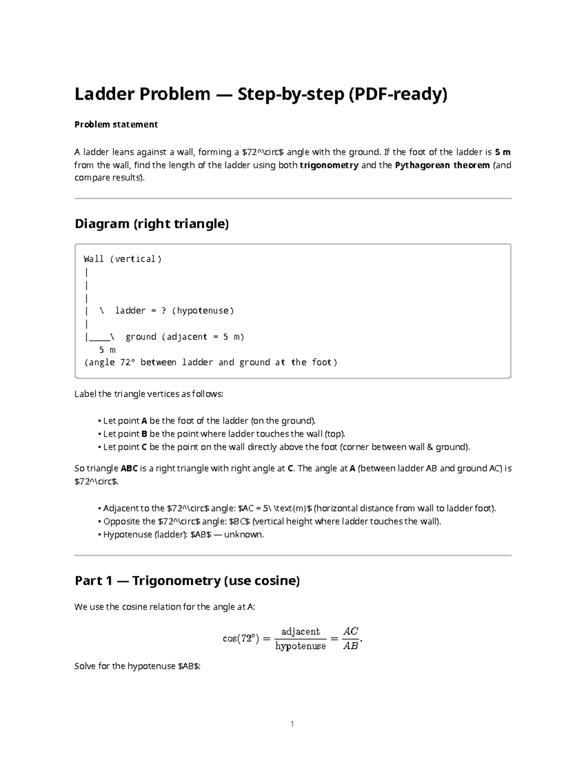 Ladder Problem (Math 101) - Trigonometry & Pythagorean Theorem Analysis ...