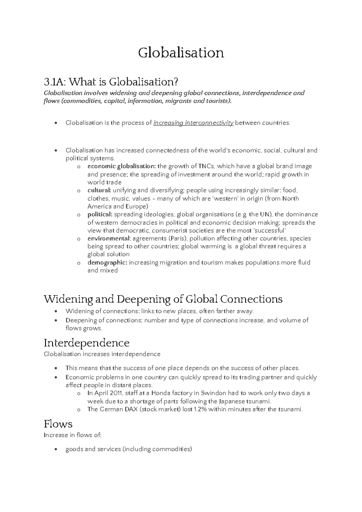 Globalisation Overview: Edexcel A Level Geography Notes - Studocu