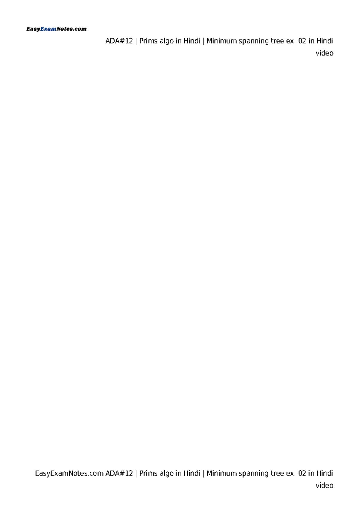 ADA#12 Prims algo in Hindi Minimum spanning tree ex. 02 in Hindi video ...