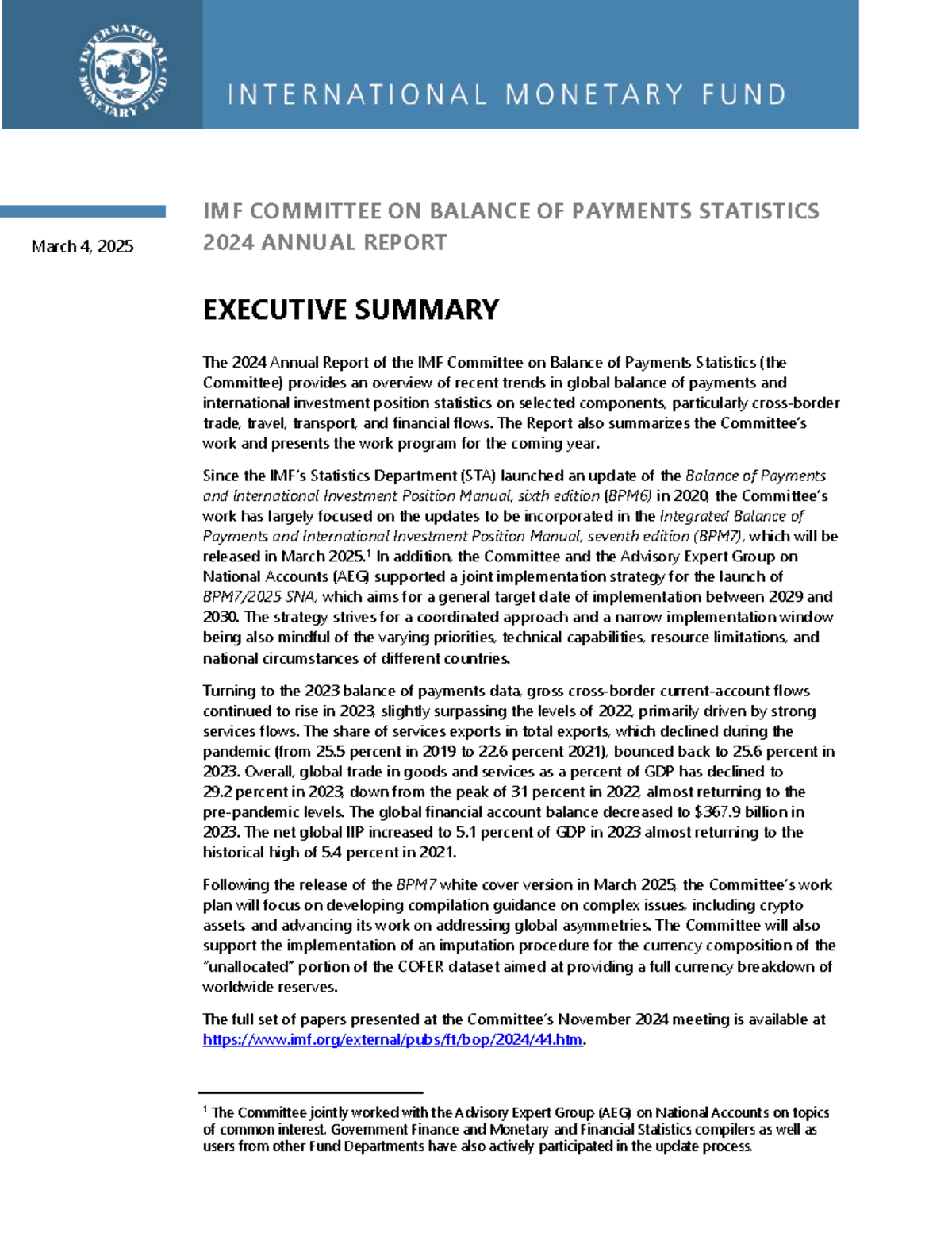 IMF Balance of Payments Committee 2024 Annual Report Summary - Studocu