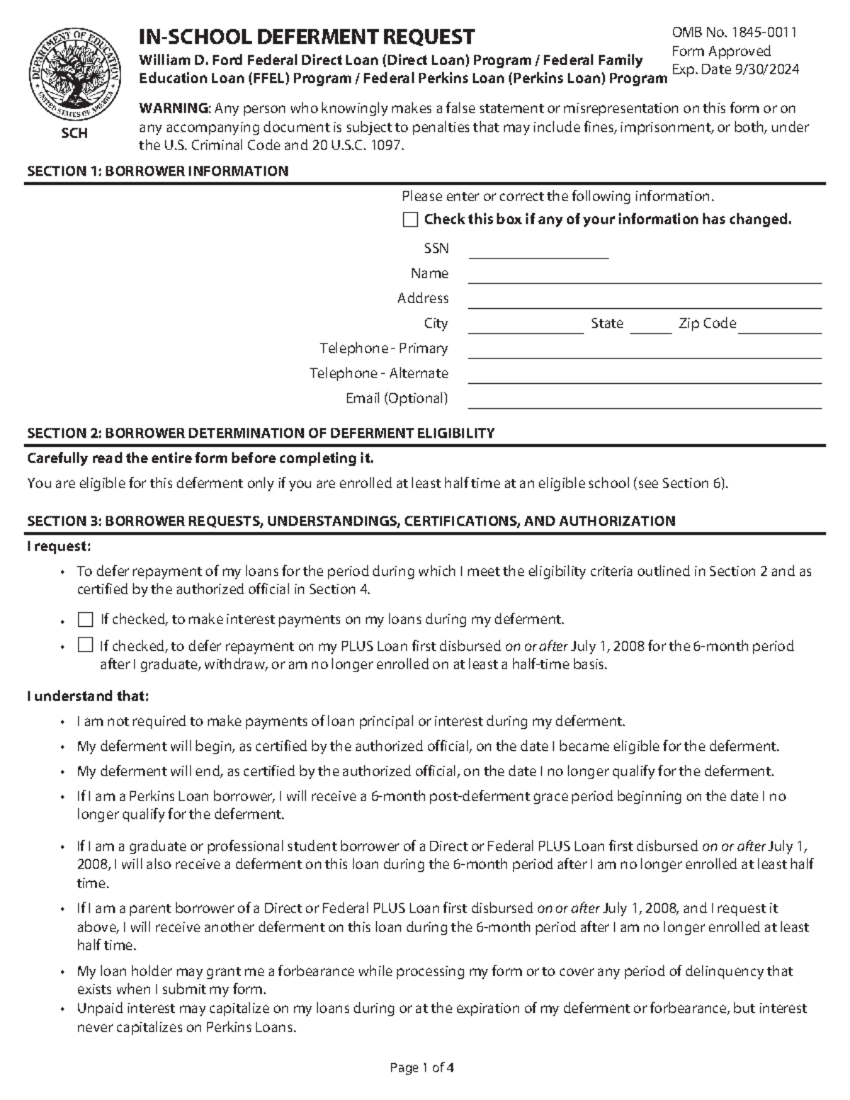 In School Deferment-en-us - SCH IN-SCHOOL DEFERMENT REQUEST William D ...