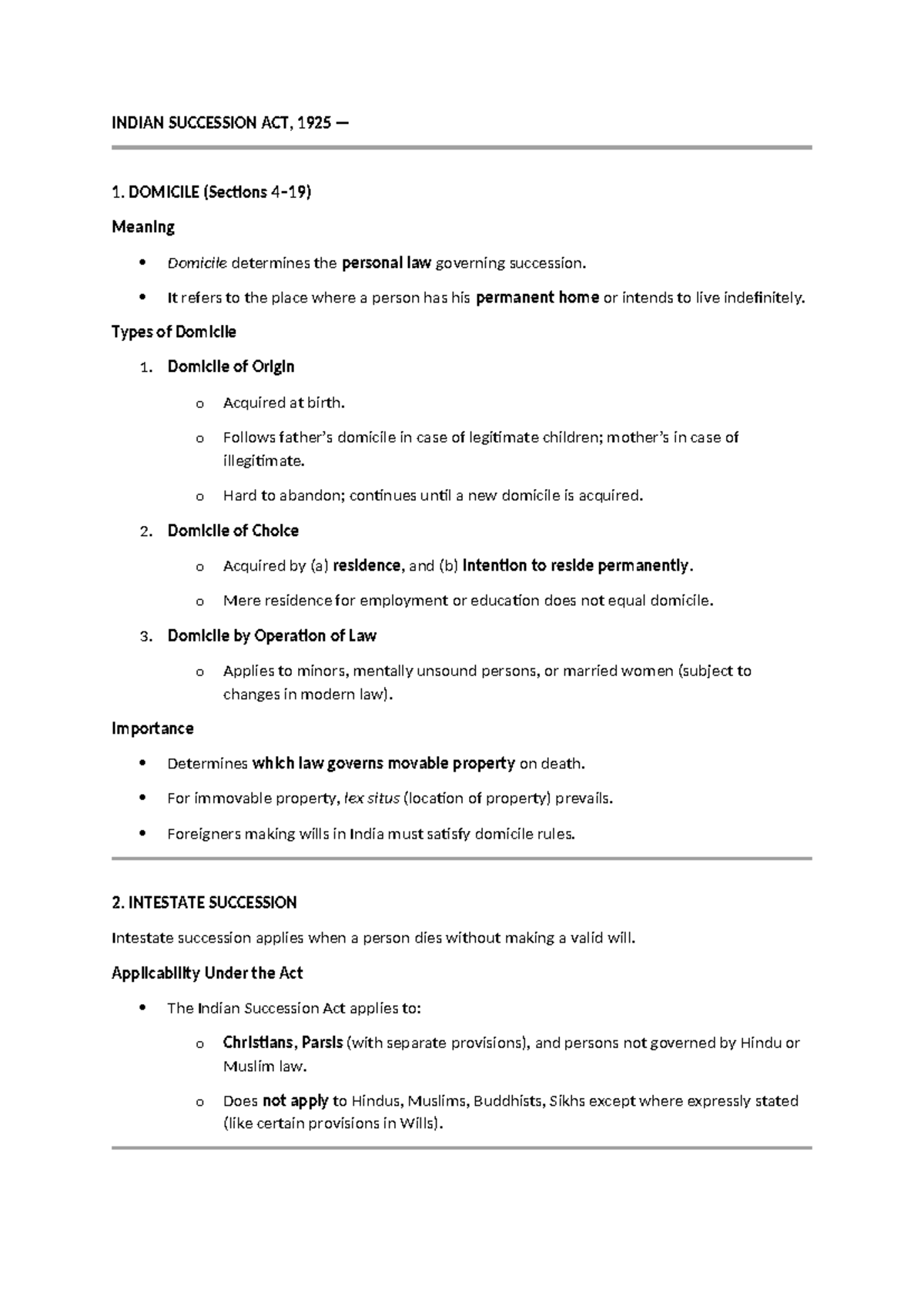 Indian Succession Act, 1925: Key Concepts & Provisions Overview - Studocu