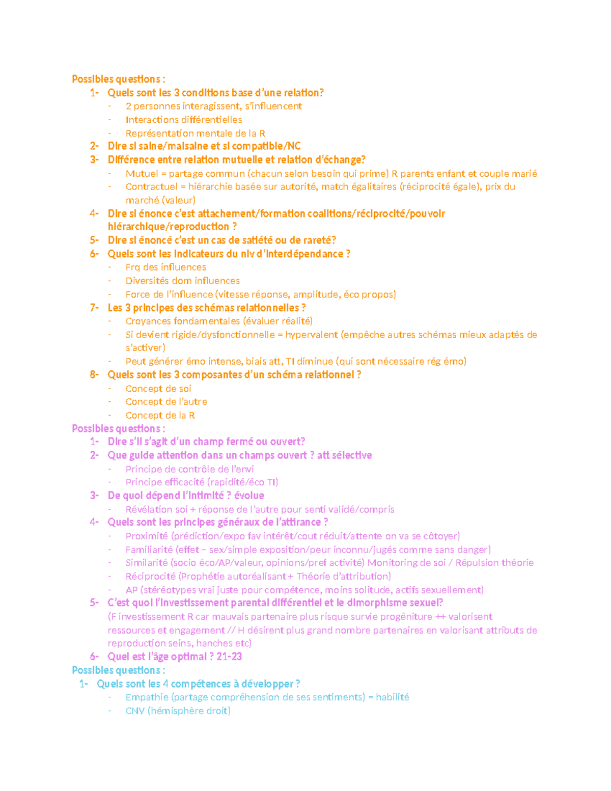 Possibles questions - MMMM - Possibles questions : 1- Quels sont les 3 ...