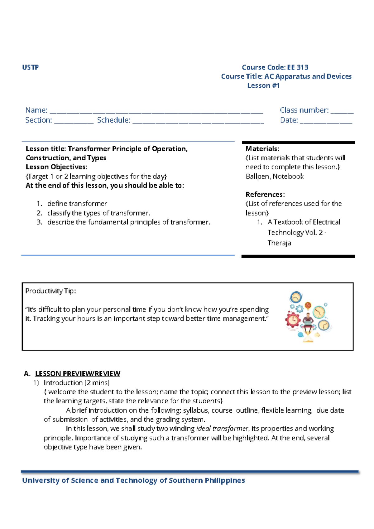 EE313 Lesson 1 - Transformer Principles and Operation Overview - Studocu