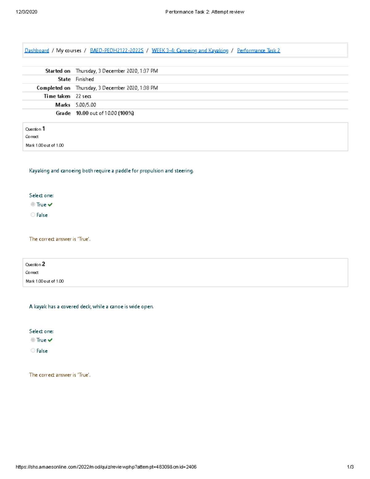PEDH 122 WEEK 1-10 Performance Tasks and Long Quizzes Summary - Studocu