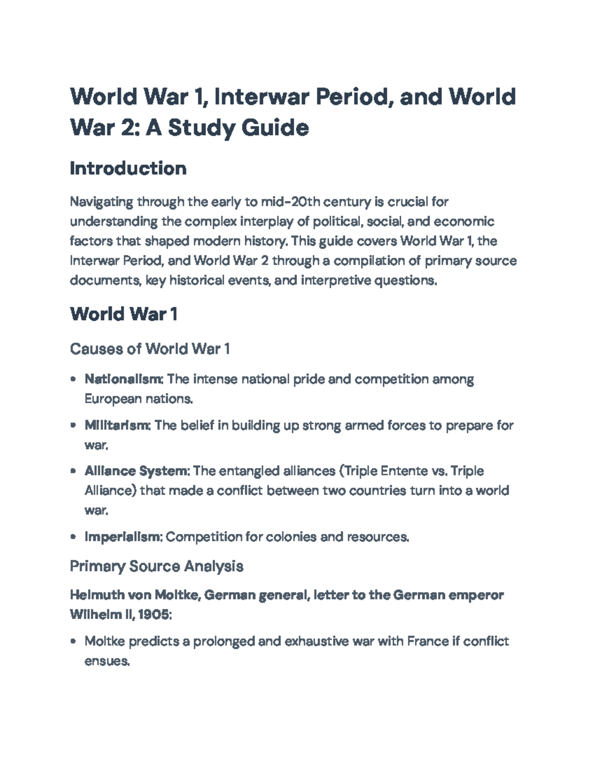 World History Study Guide: WW1, Interwar & WW2 Analysis - World War 1 ...