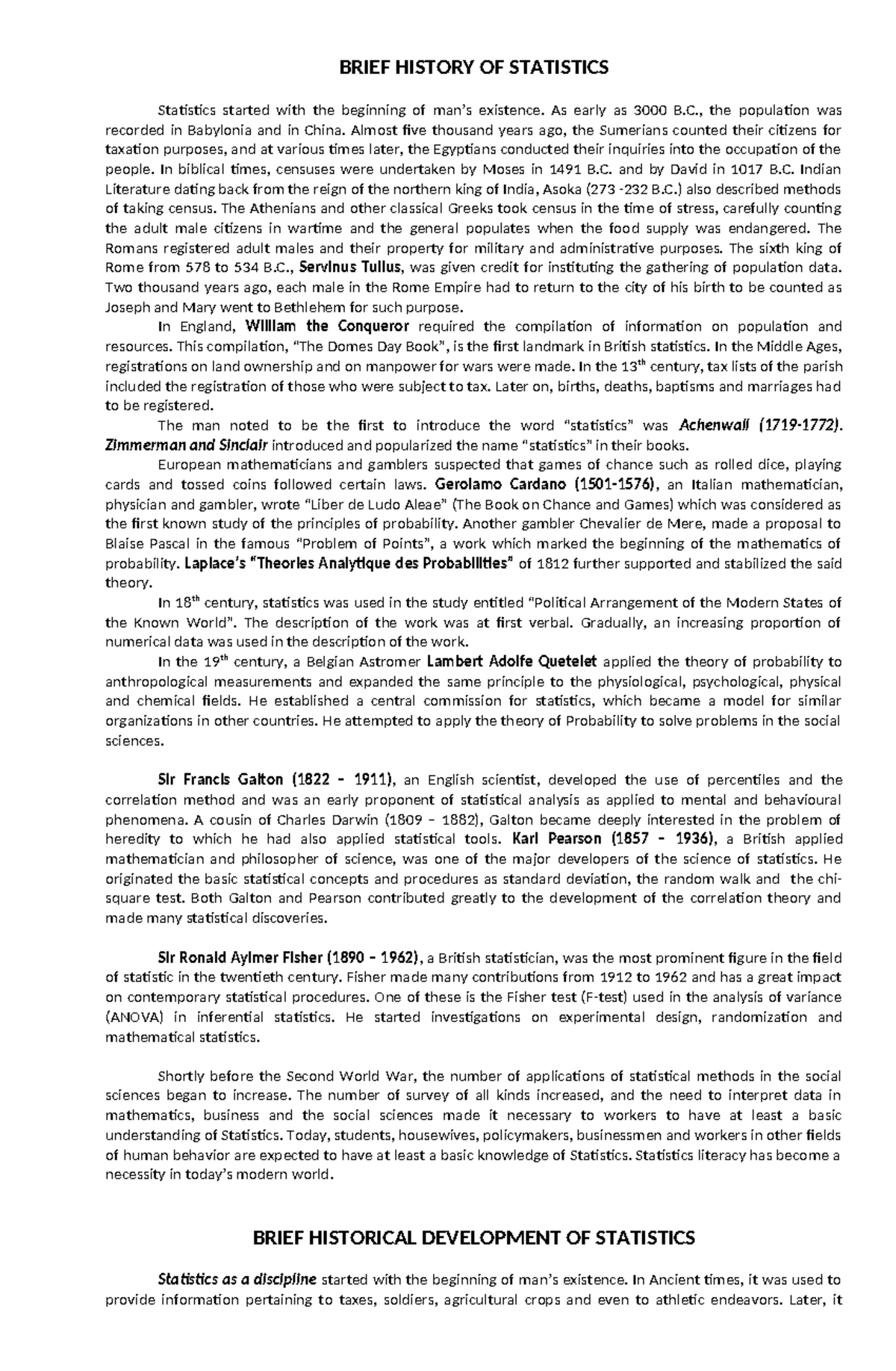 Math Statistics 1st sem15 Repaired Repaired - BRIEF HISTORY OF ...