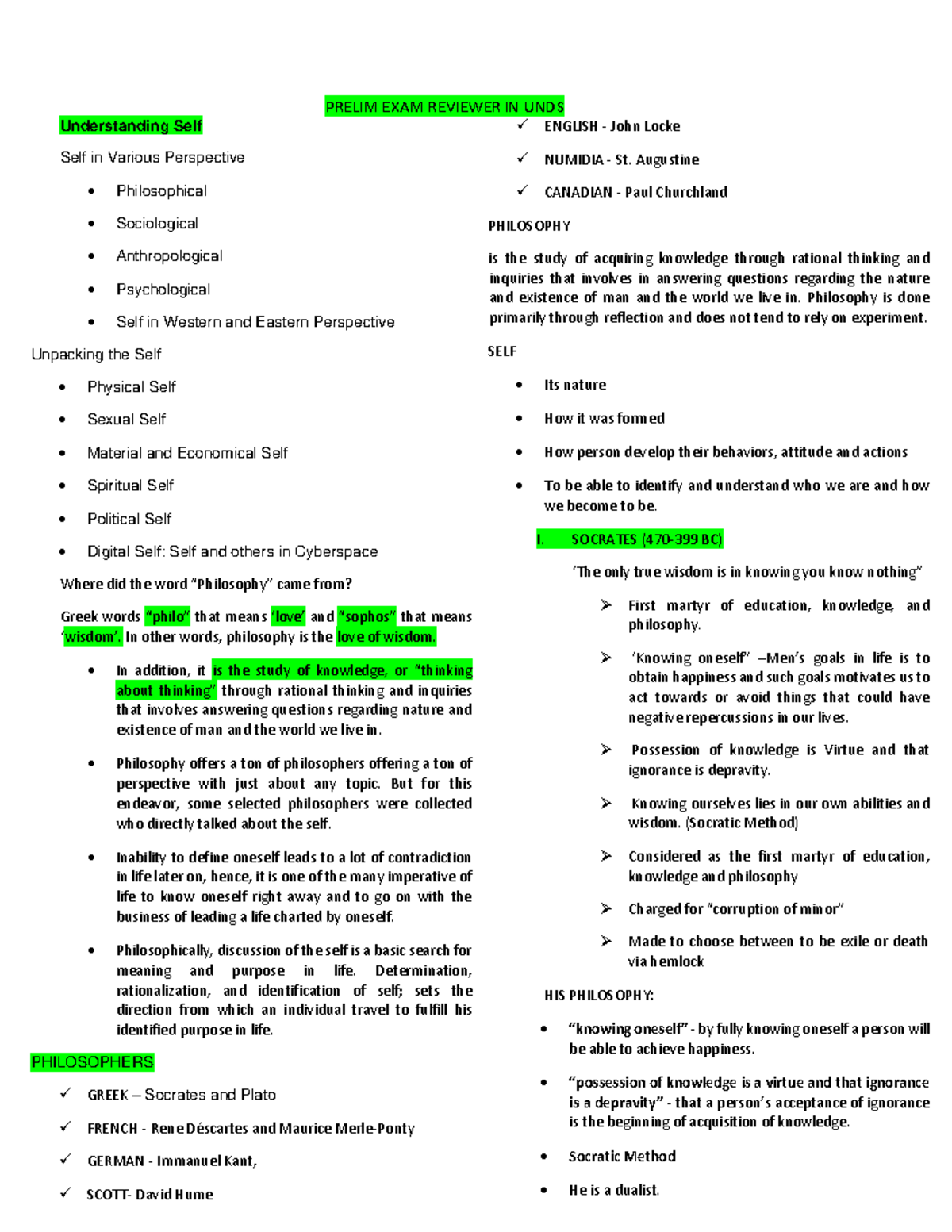 UNDS 111 Prelim Reviewer - PRELIM EXAM REVIEWER IN UNDS Understanding ...