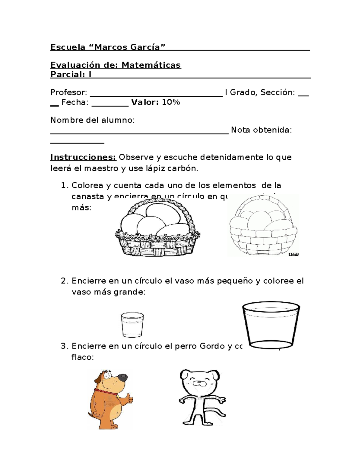 Evaluación de Matemáticas y Español: Parciales I y II - Studocu