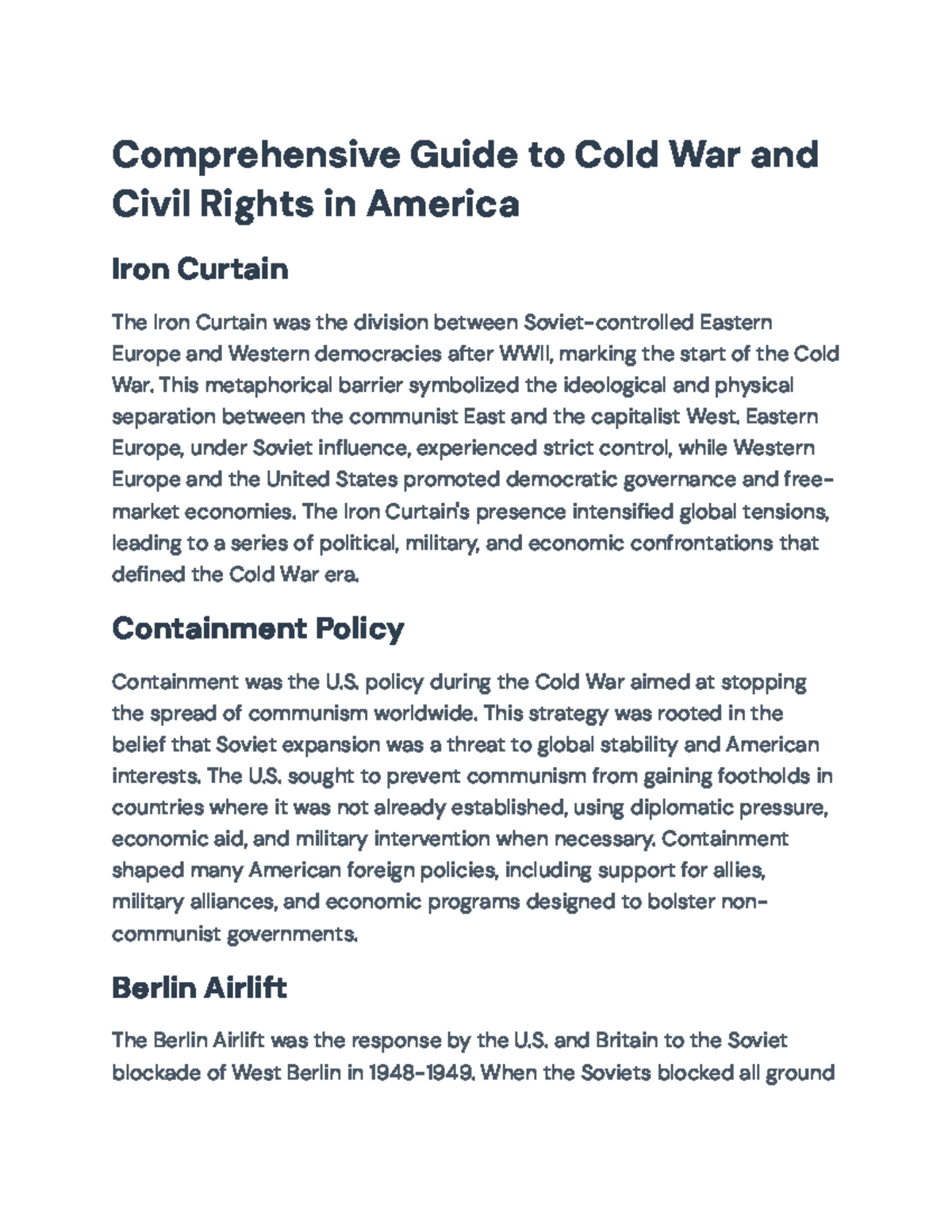 Comprehensive Overview of Cold War Policies & Civil Rights Movement ...