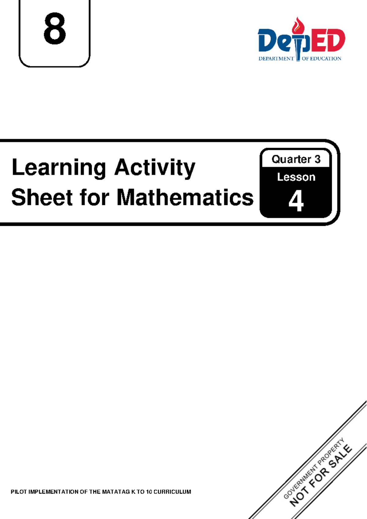 Mathematics 8 Q3: Lesson 4 Learning Activity Sheet on Linear Equations ...