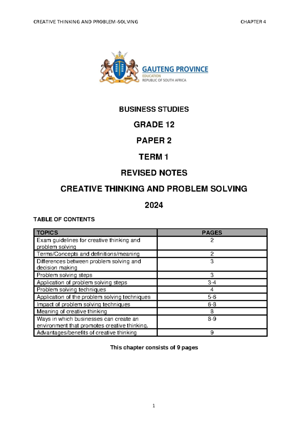 Grade 12 Business Studies: Creative Thinking & Problem Solving Notes ...