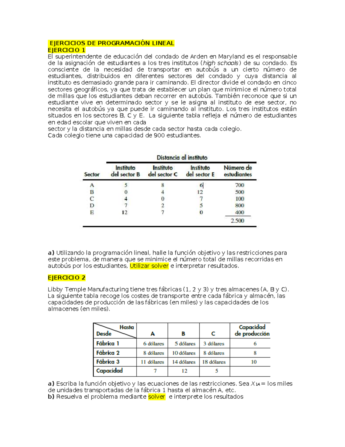 EJERCICIOS DE PROGRAMACIÓN LINEAL - EJERCICIO 1 Y 2 - Studocu