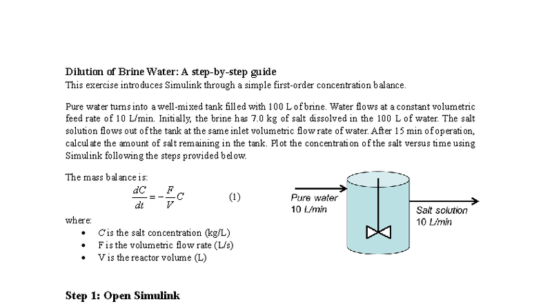 Dilution of Brine Water: A Simulink Guide for Concentration Balance ...