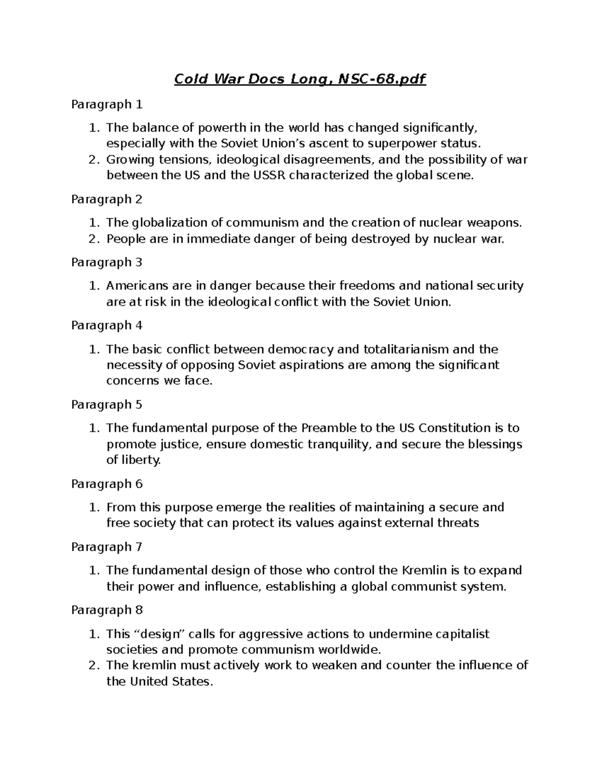 Questions aice history copy - Cold War Docs Long, NSC-68 Paragraph 1 1 ...