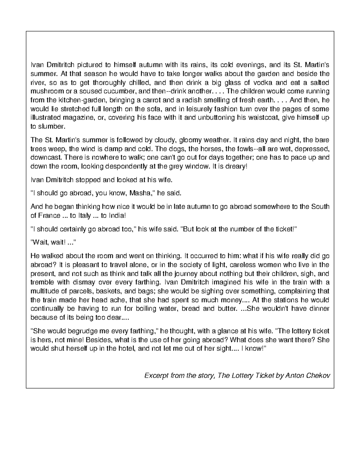 English Grade 10-12: Questionnaire on Literary Excerpts and Analysis ...