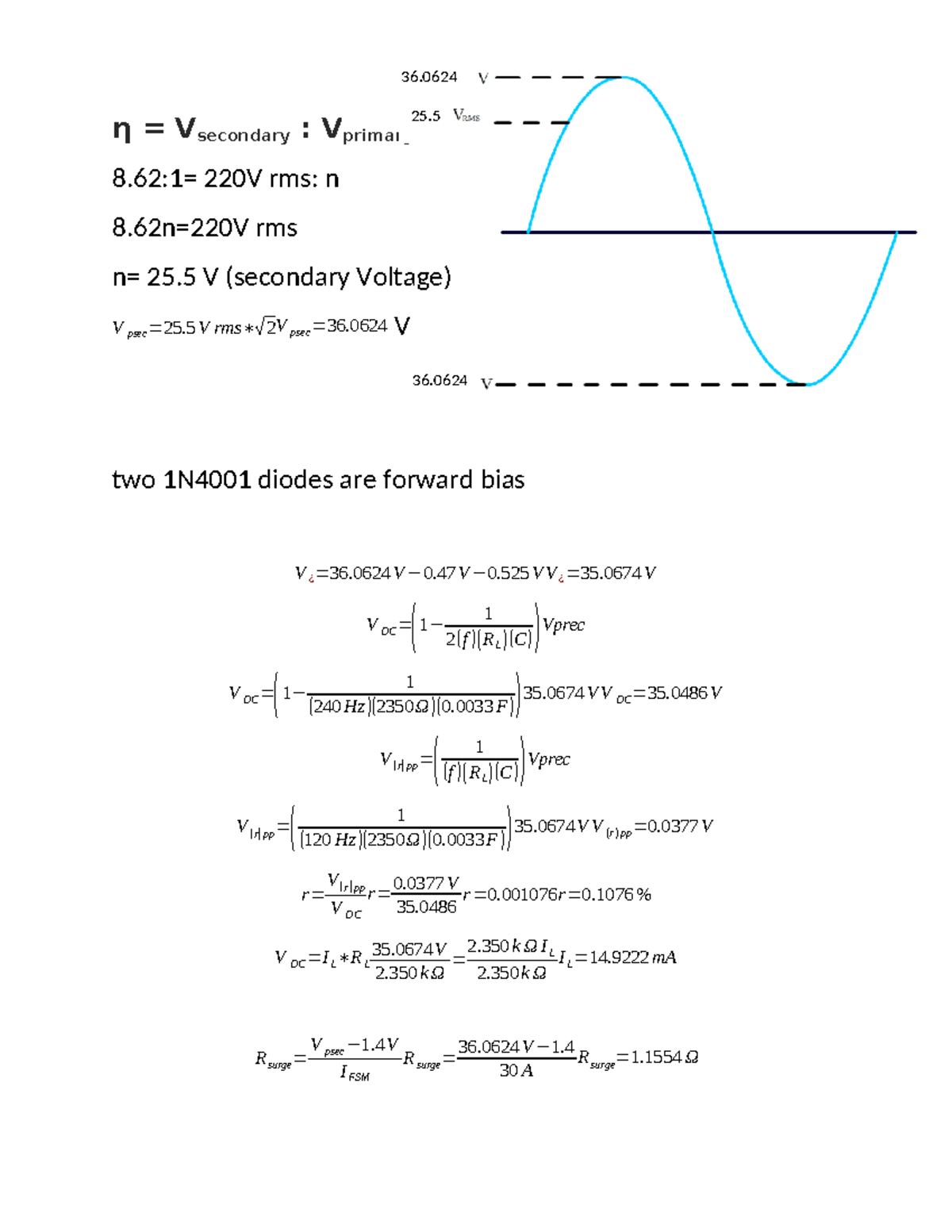 Electronics Engineering Formula: η and PIV Calculations (36.0624) - Studocu