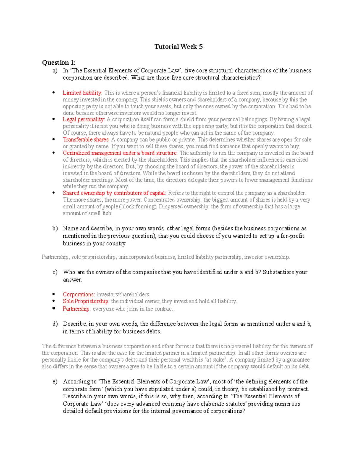 Week 5 Tutorial Solutions - Tutorial Week 5 Question 1: a) In ‘The ...