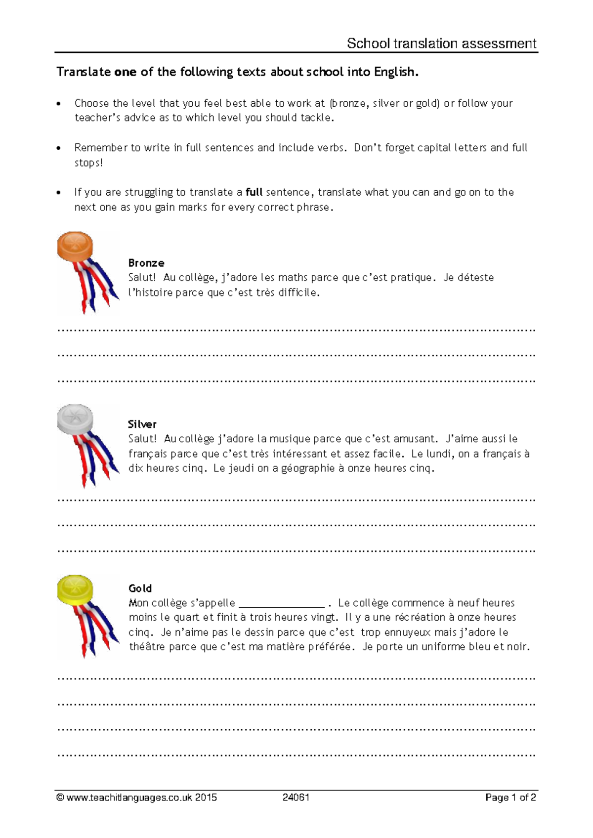 24061 - Student Activities: School Life & Routine Translation - Studocu