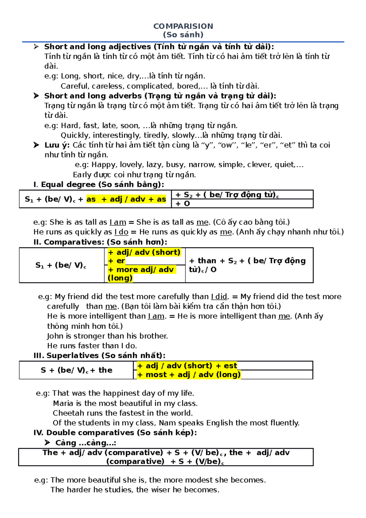 English Comparisons: Short, Long Adjectives & Adverbs Study Guide - Studocu