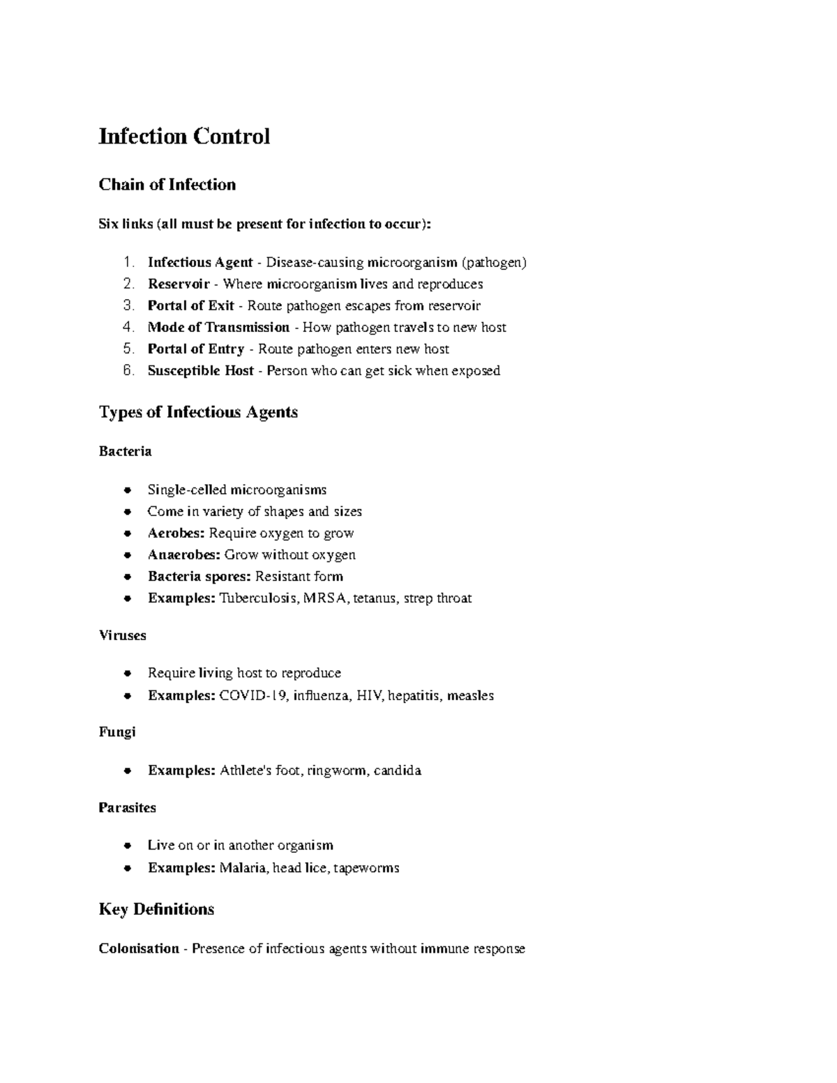 TAFE HSC Notes - Infection Control: Understanding the Chain of ...
