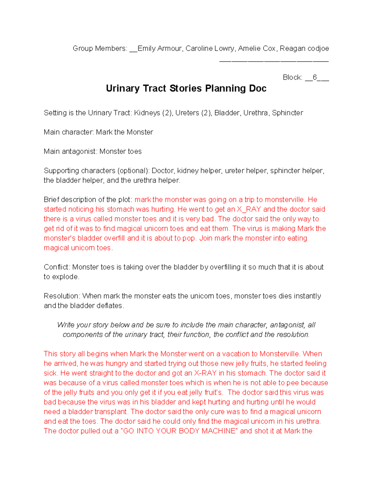 Urinary Tract Story Planning Document 1 - Group Members: _Emily Armour ...