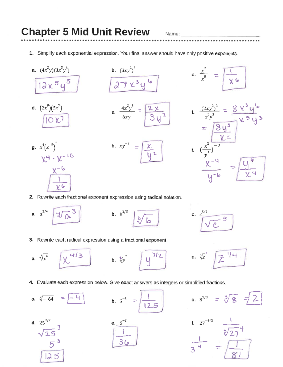 Chapter 5 Mid Unit Review Key - Exponential Expressions & Equations ...