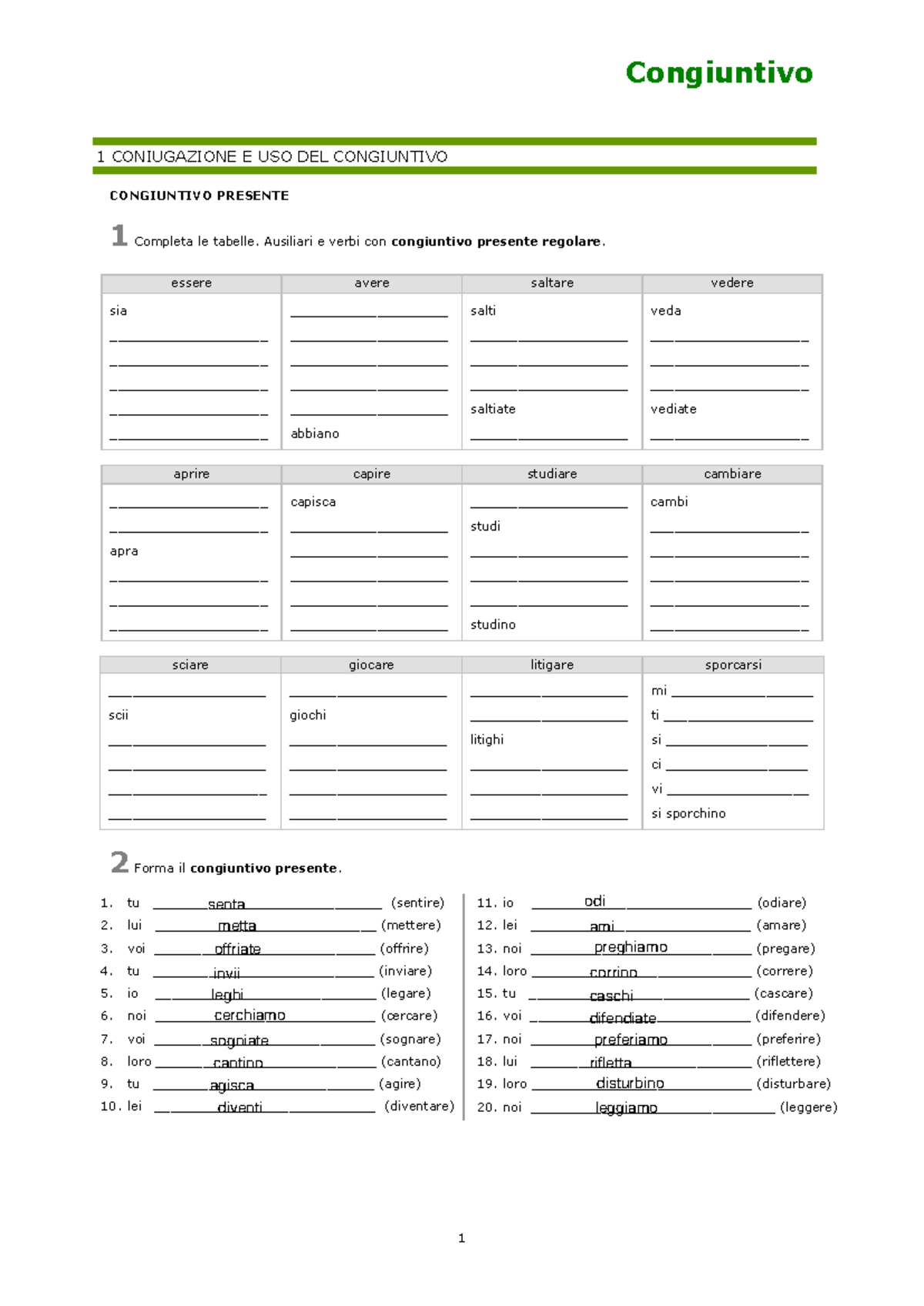 Congiuntivo - Esercizi sul Congiuntivo Presente per il Corso di ...