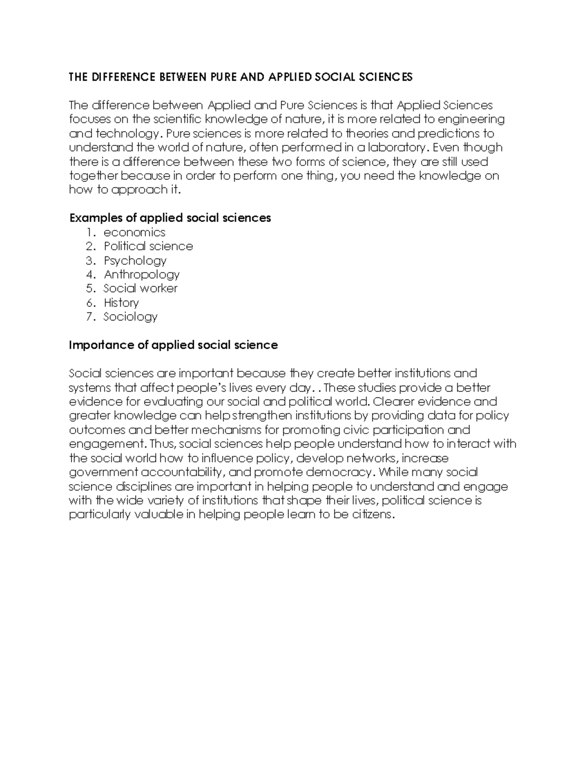 Differences Between Pure and Applied Social Sciences: An Overview - Studocu