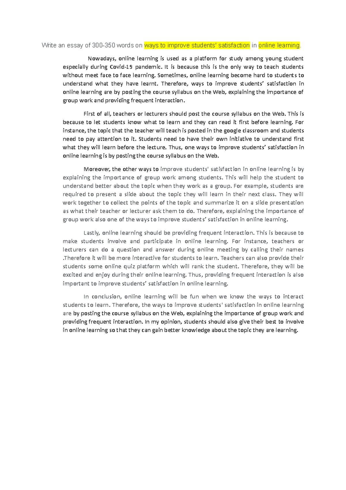 Write an essay of 300 - best siot - Write an essay of 300-350 words on ...