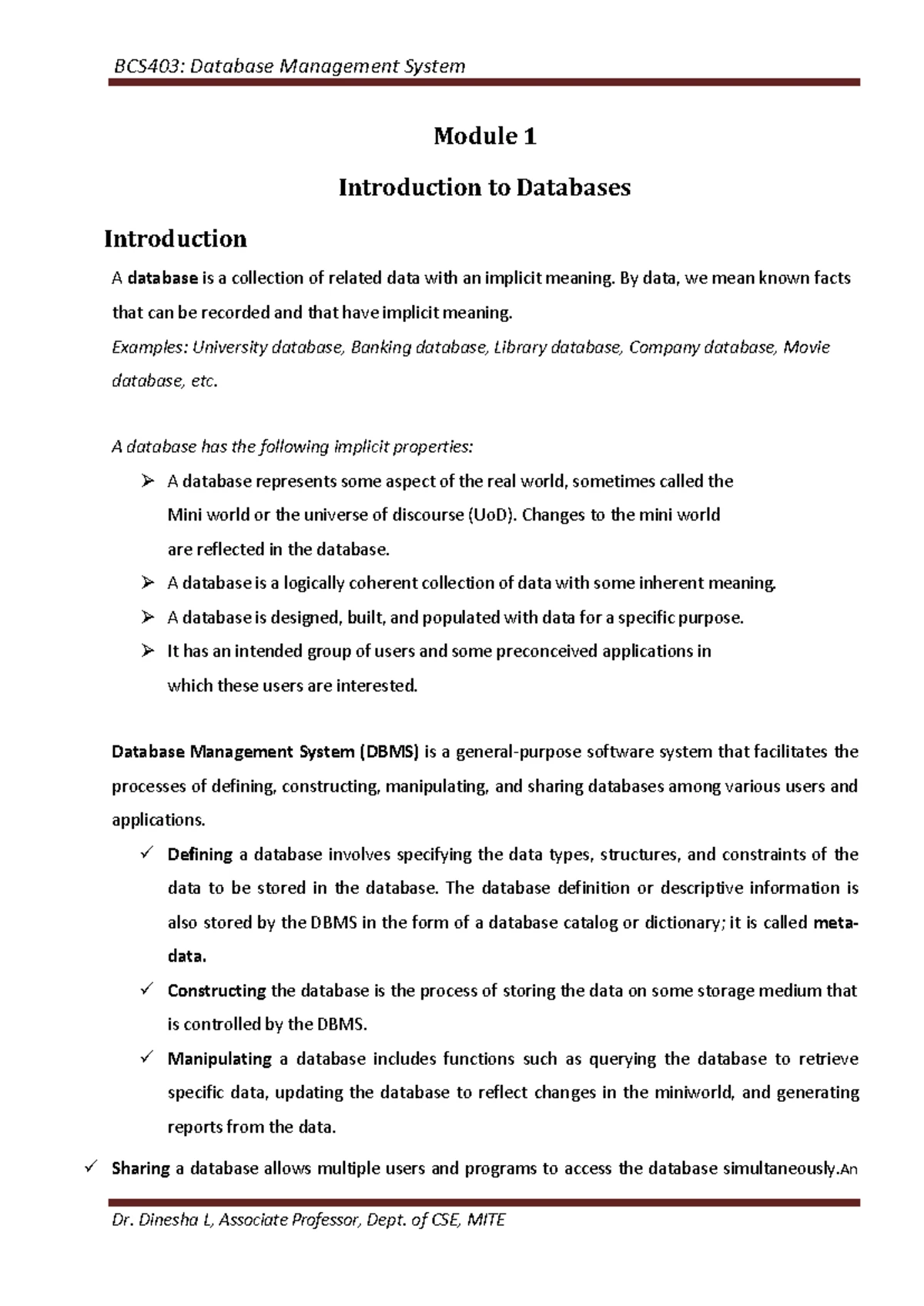 DBMS Syllabus & Course Structure (BCS403) for Semester 4 - Studocu