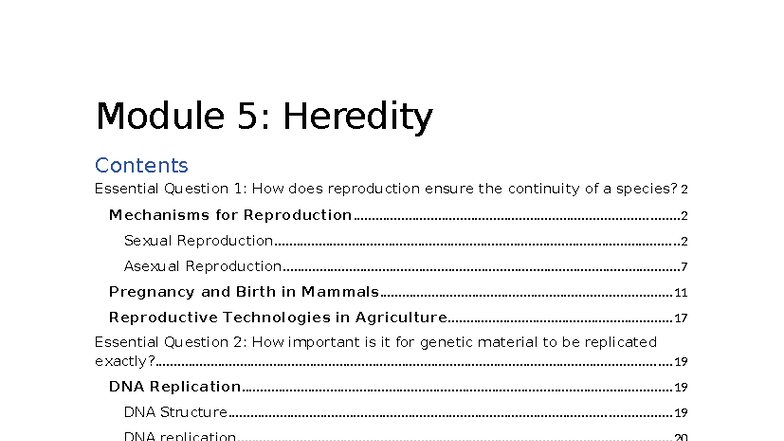 Module 5: Heredity - Student Workbook on Reproduction & Genetics - Studocu