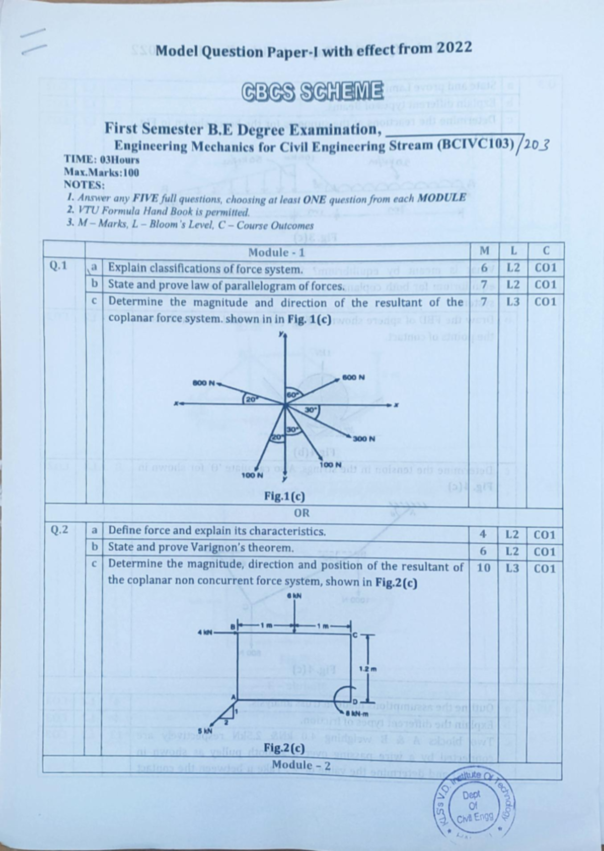 Model Question Paper Solution for Engineering Mechanics (BCIVC 203) - Studocu