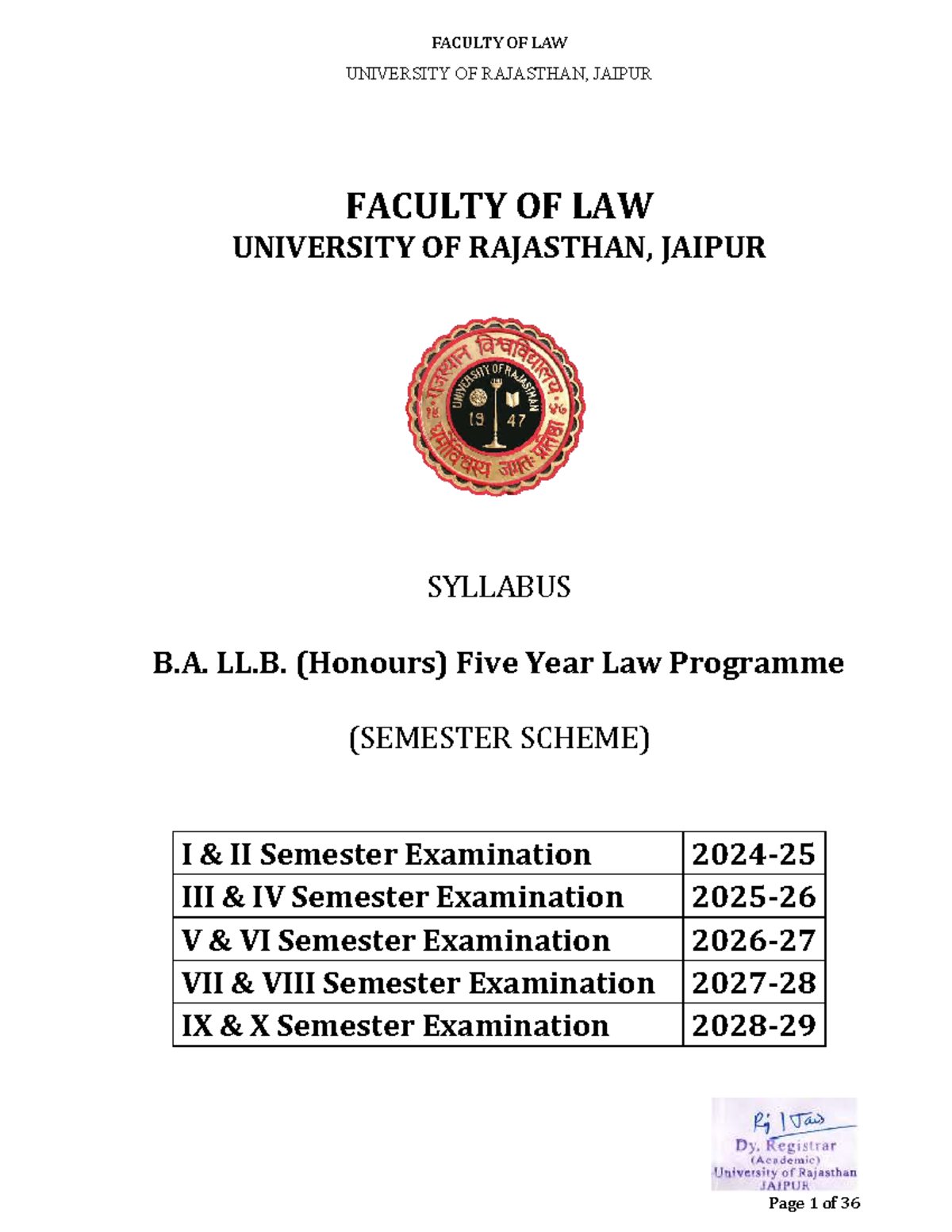 BA LLB (HONS) Sem I to X Syllabus Overview 2024-29 - Studocu