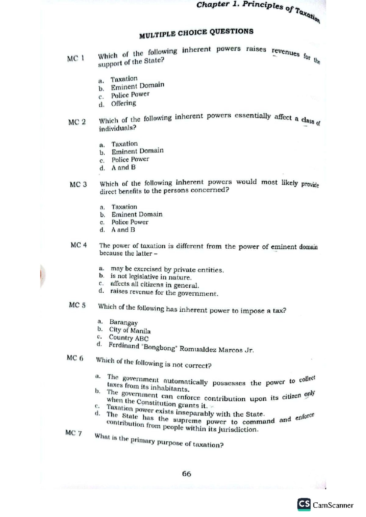 Chapter 1: Principles of Taxation - MCQs for Income Tax (CS) - Studocu