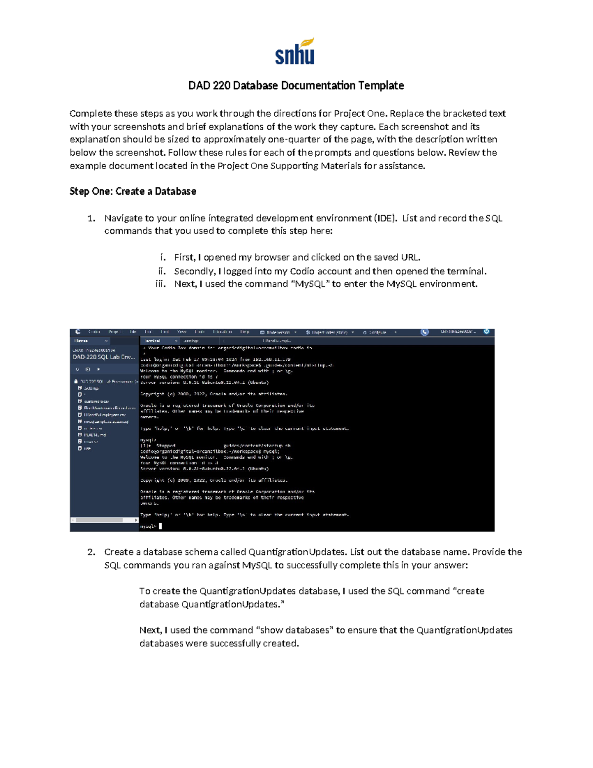 DAD 220 Project One: Creating a Database & Querying Data Steps - Studocu