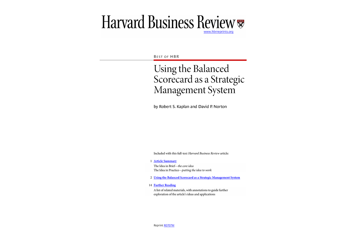 Using the Balanced Scorecard as a Strategic Management System - HBR ...