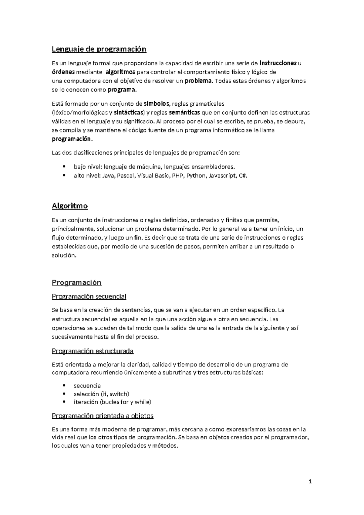 Teoría de Lenguajes de Programación y Algoritmos - Blanco - Studocu