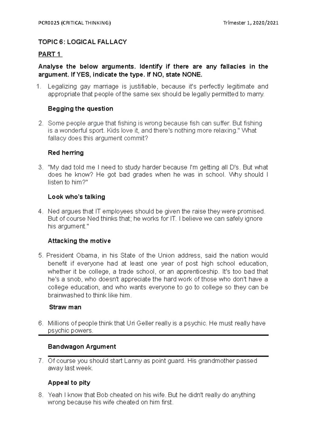 Week 13: Analyzing Logical Fallacies in Arguments - Studocu
