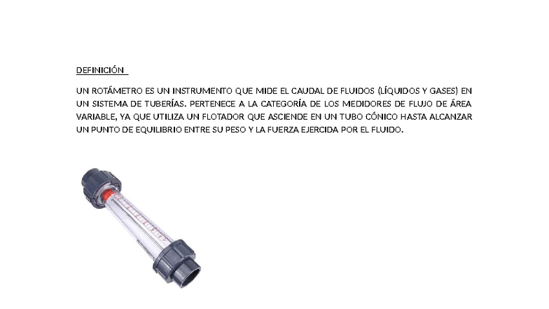 Definición y Funcionamiento del Rotámetro: Medición de Fluidos - Studocu