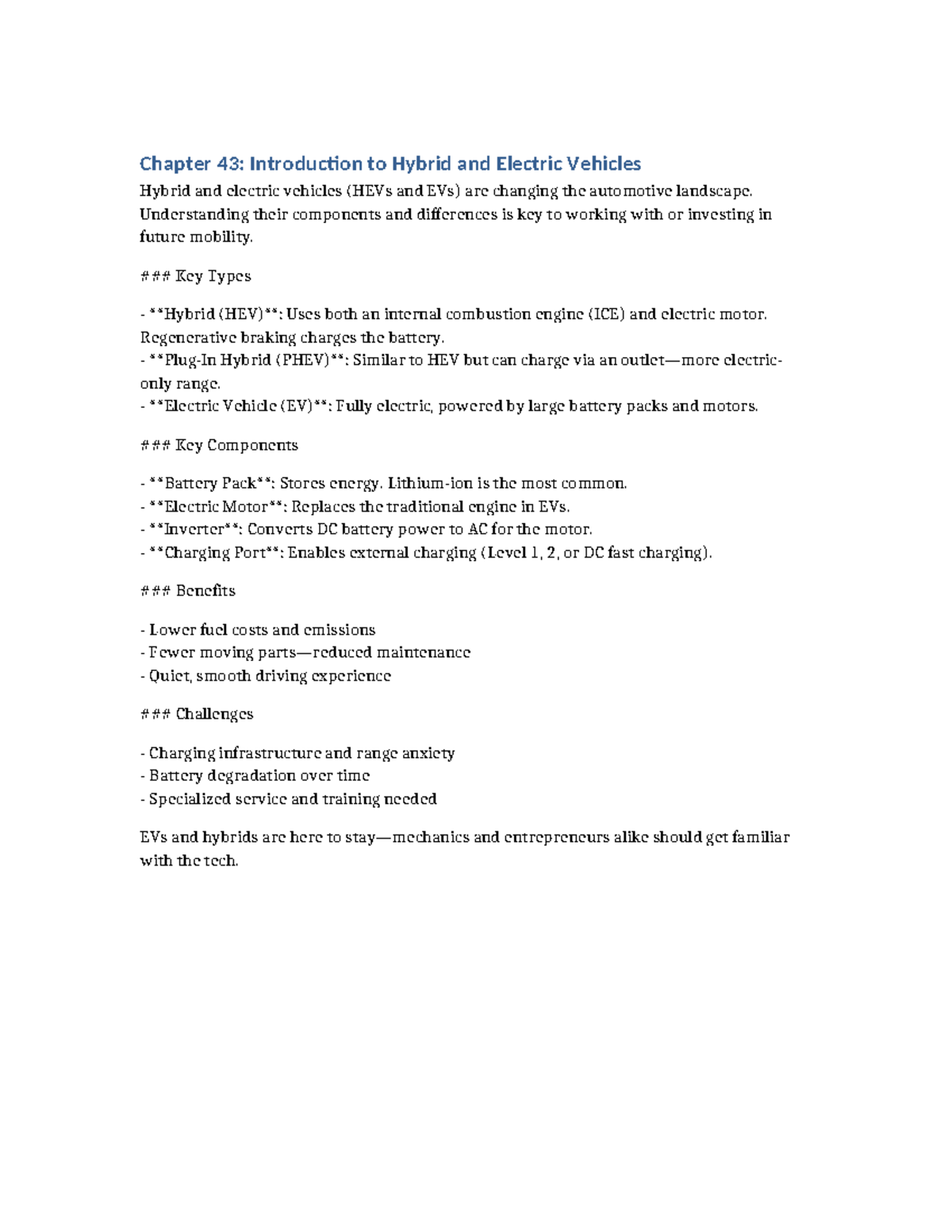 Chapter 43: Overview of Hybrid & Electric Vehicles (HEVs & EVs) - Studocu