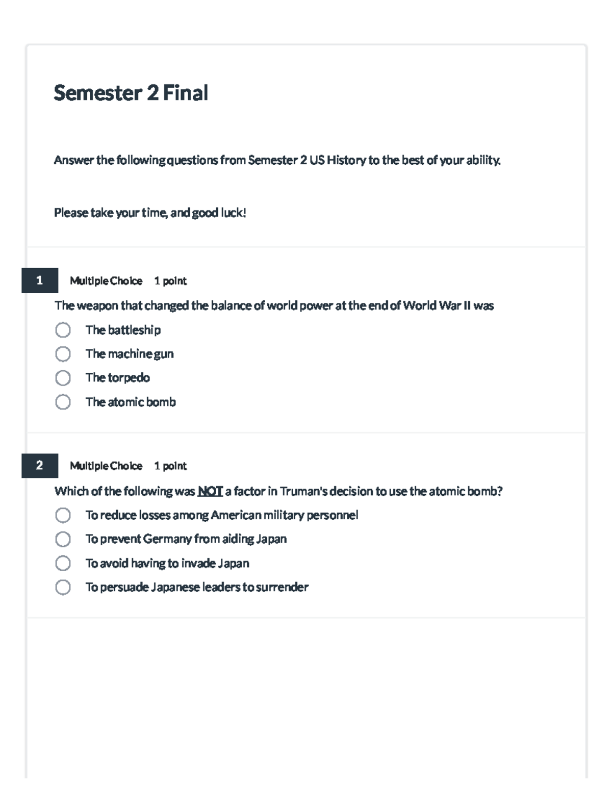 Civil Rights and Vietnam War Quiz (22C40570) - Semester 2 Review - Studocu