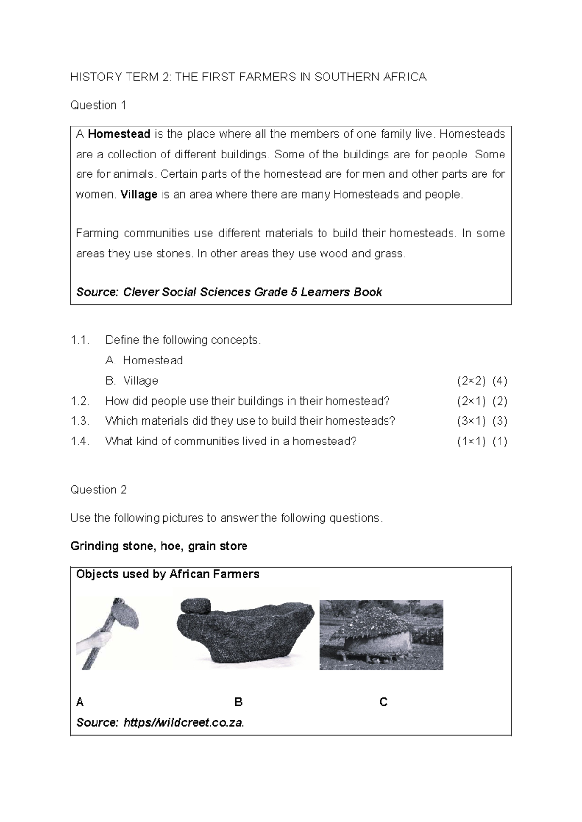 HISTORY TERM 2: TEST ON THE FIRST FARMERS IN SOUTHERN AFRICA - Studocu